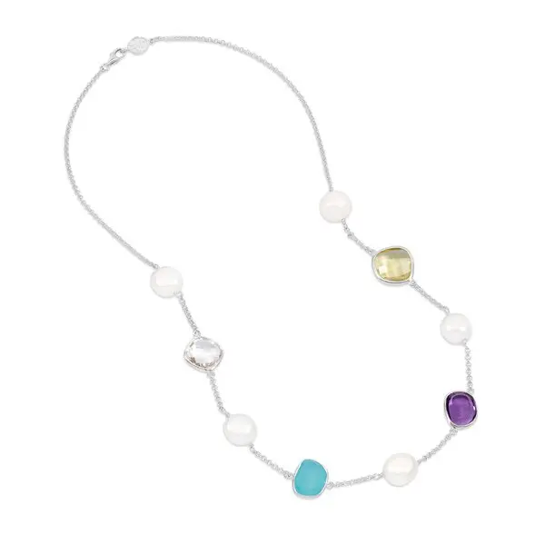 DOWER & HALL Candy Gemstone & Baroque Pearl Pebble Necklace - Silver