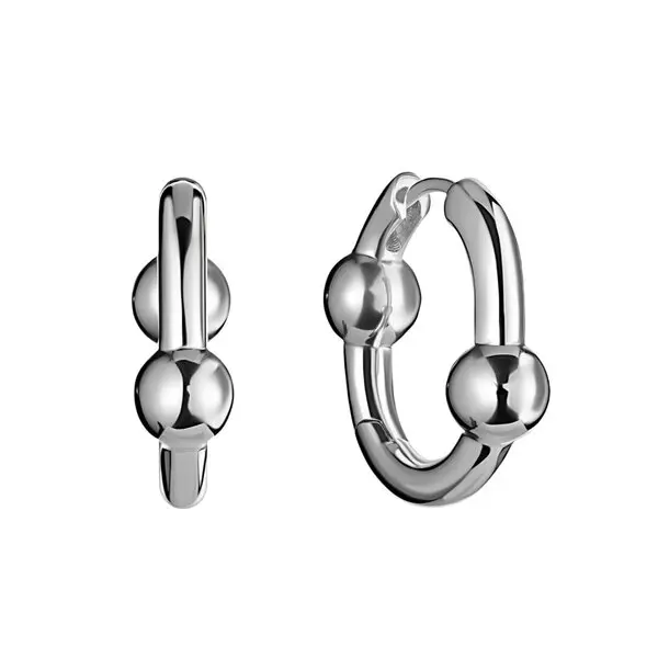 TAMI&TAMI Leclat Double Ball Hoop Earrings - Silver