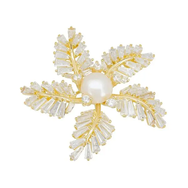 LATELITA Fern Starflower Pearl Brooch - White/gold