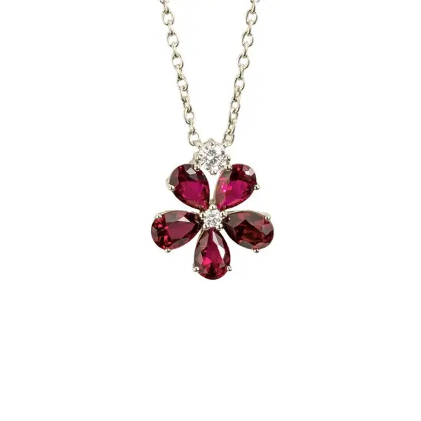 JUVETTI  Florea White Gold Vermeil Necklace With Ruby And Diamond - White/red