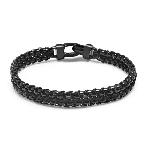 NIALAYA JEWELRY 8mm Woven Box Chain Bracelet - Black