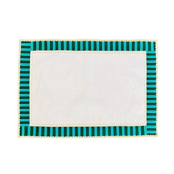 GELIVING Checkered Decorative Placemat Set Of Two Gold Embroidered Dining Decor - Green