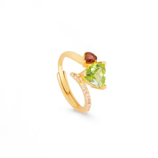 WJY STUDIO LONDON Peridot Garnet Heart Adjustable Ring - Gold/green/red
