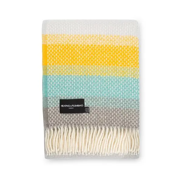HEATING & PLUMBING LONDON Super Fluffy Pure New Wool Blanket Multicolour - Blue/gray/yellow