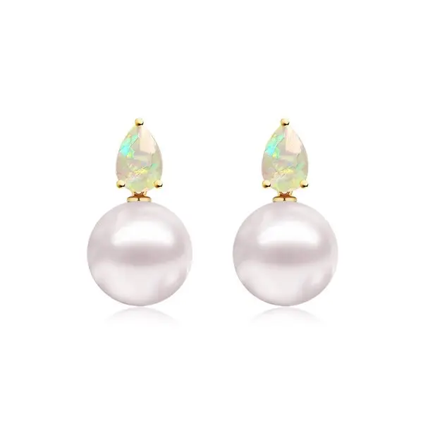 KAI FINE JEWELRY Solid Gold Convertible Drop Earrings With Opal And Pearl - Gold/blue/white