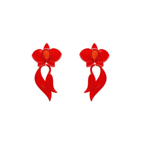 GISSA BICALHO Deco Orchid Acrylic Dangle Earrings - Red