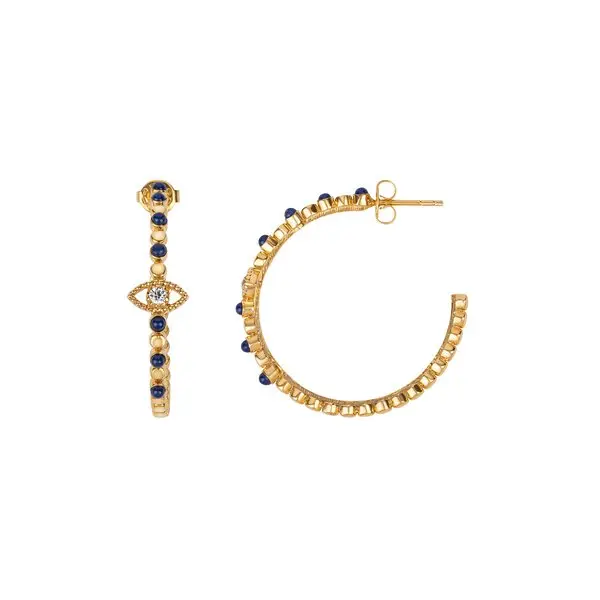 KARMA AND LUCK Truth Seeker Evil Eye Lapis Hoop Earrings - Gold/blue