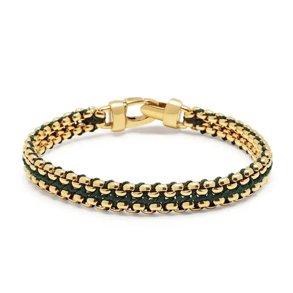 NIALAYA JEWELRY Woven Box Chain Bracelet - Green/gold