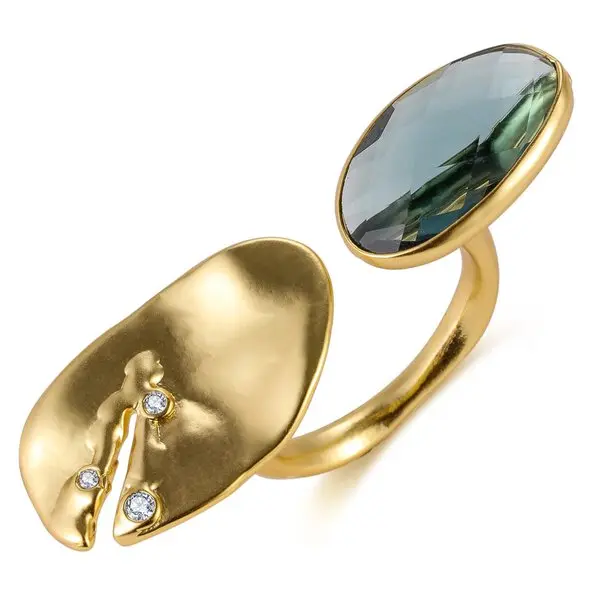 RARE MATTERS JEWELRY Floating Stone Huggie Ring - Blue