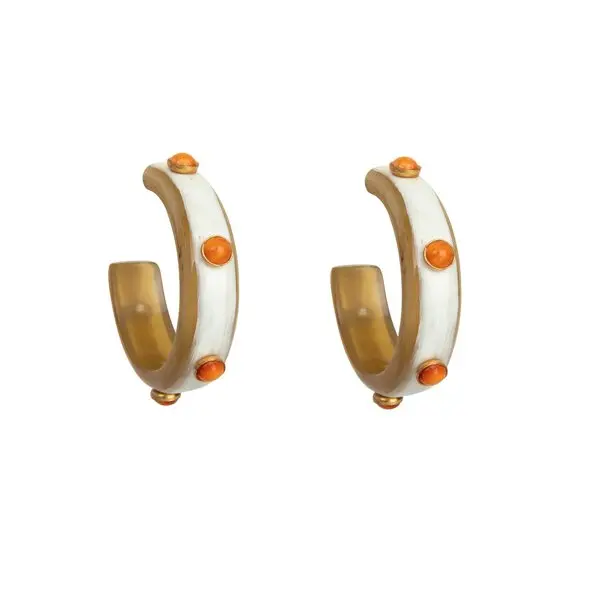 Bounkit Eliza Carnelian Hoop Earrings - White/orange