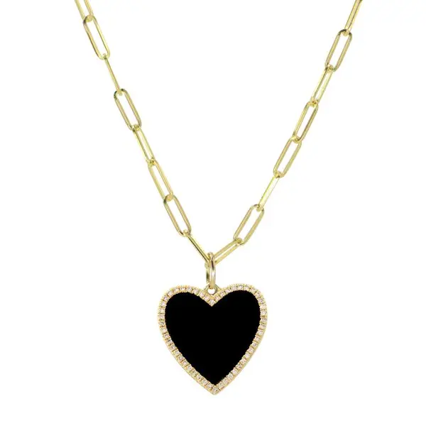 KAMARIA Onyx And Diamond Heart Pendant Necklace - Black