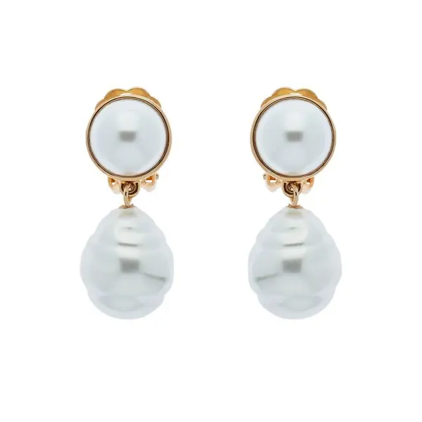 EMMA HOLLAND JEWELLERY Pearl Clip On Drop Earrings - White/gold