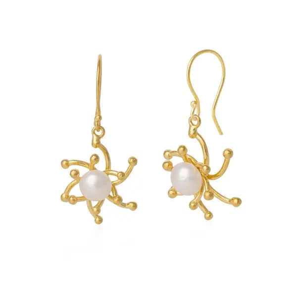 SPERO LONDON Pearl Sunburst Sterling Silver Drop Earrings - Gold
