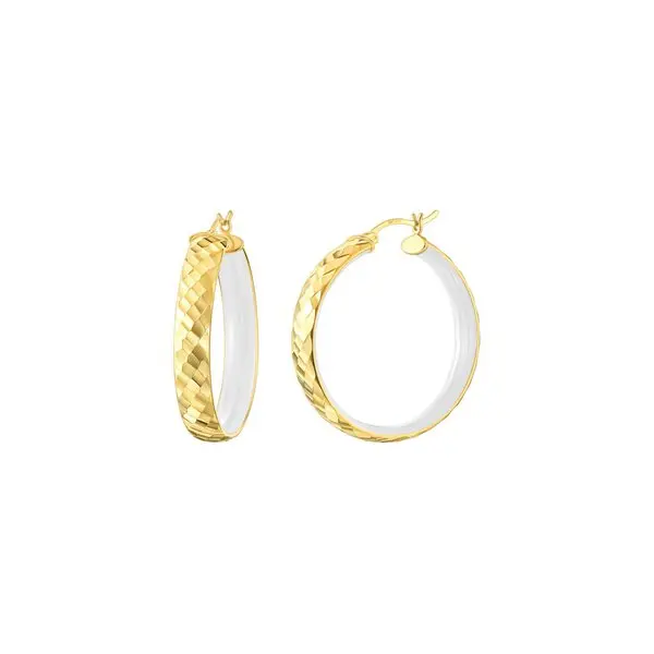 GOLD & HONEY Hammered Hoop Earrings - Gold/white