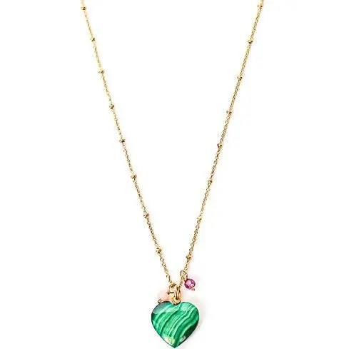 LEXI JEWELRY Gold Plated Malachite Heart Pendant Necklace - Green
