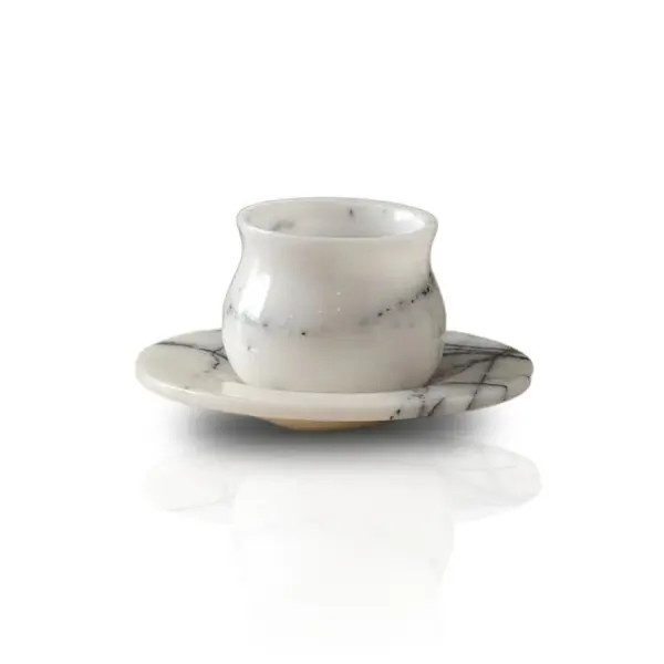 BELS & PEARL Handmade Marble Espresso Cup With Matching Saucer - White