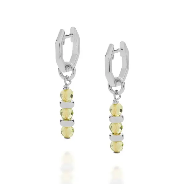 NELLOU JEWELLERY Sterling Silver Peridot Linear Huggie Earrings - Green/silver