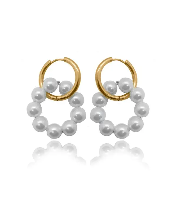 VIEA Elise Pearl Double Hoop Earrings - Gold
