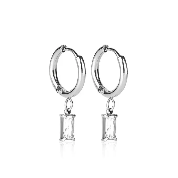 EVER JEWELLERY Luxe Crystal Drop Huggie Earrings - Silver