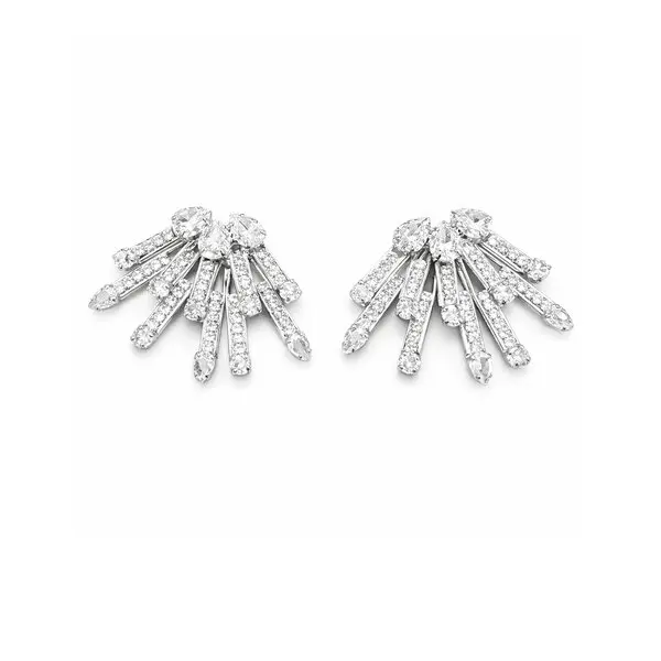 MAISON DE GALA Crystal Fan Stud Earrings - Silver