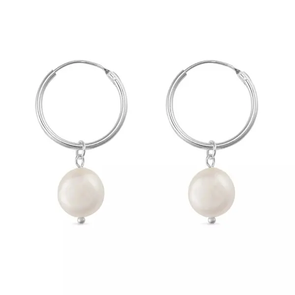 ELK & BLOOM Sterling Freshwater Pearl Hoop Earrings - Silver