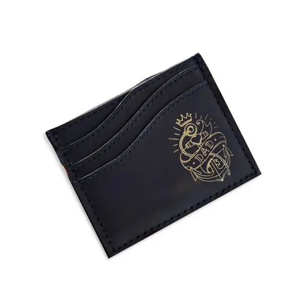 VIDA VIDA Leather Wave Card Holder Dad Tattoo Design - Black