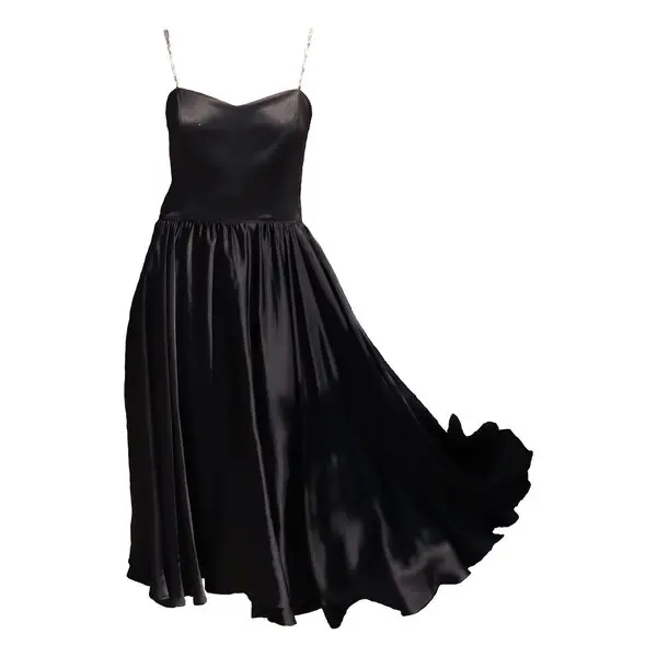 2KSTYLE Bell Crystal Hand-embellished Satin Midi Dress - Black