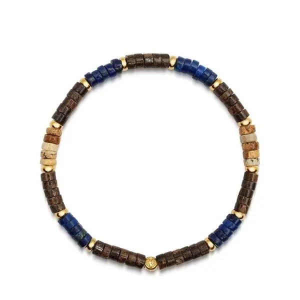 NIALAYA JEWELRY Beaded Bracelet With Gemstones And Gold Plated Stainless Steel - Brown/blue/gold
