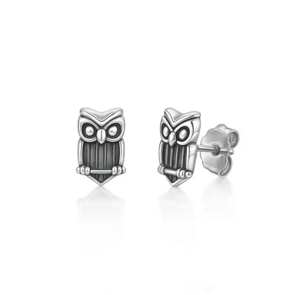 UNALOE Sterling Owl Stud Earrings - Silver