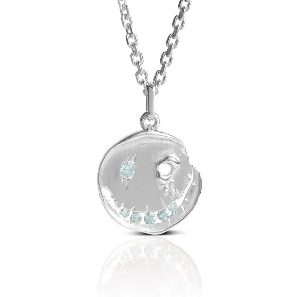 KASUN LONDON Smile! March Aquamarine Pendant - Silver
