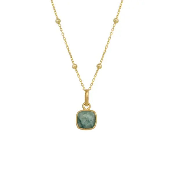 SPERO LONDON Sterling Silver Square Pendant Necklace With Beaded Chain - Green