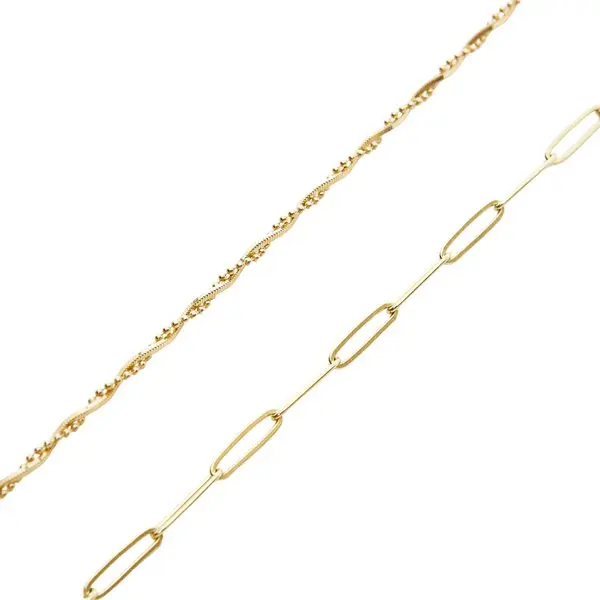 SPERO LONDON Bead Chain Twisted & Large Rectangular Chain Sterling Silver Bracelet Set - Gold