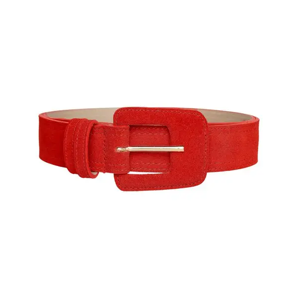 BELTBE Suede Belt With Rectangle Buckle - Red