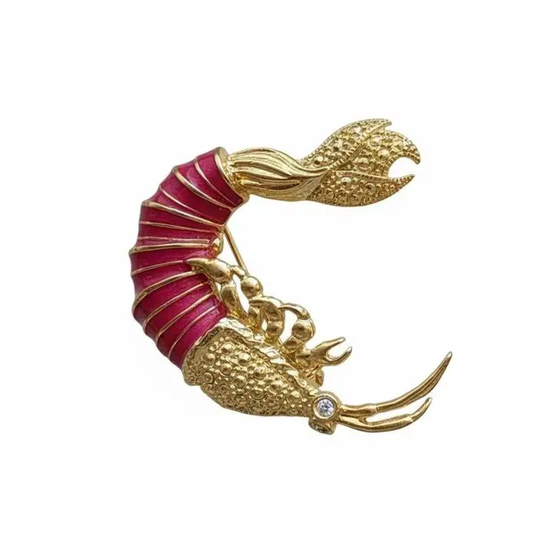 SILVER & ELEGANT Lobster Gold-plated Bronze Brooch - Gold/red