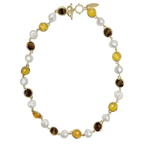 FARRA Irregular Freshwater Pearls, Quartz, And Tiger-eye Stone Necklace - Yellow