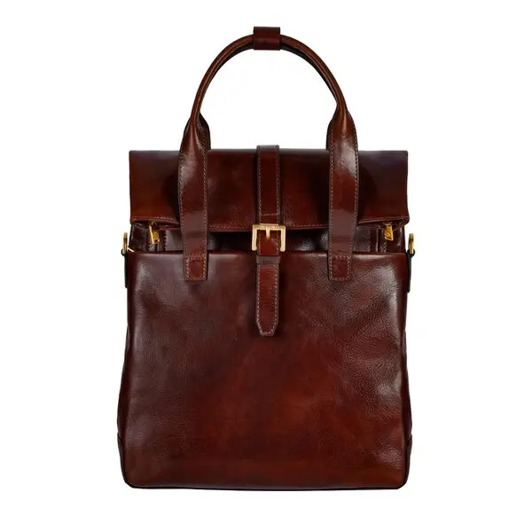 TIME RESISTANCE Convertible Leather Backpack Shoulder Bag - Brown