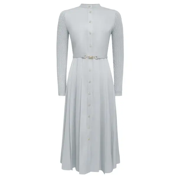 ROCH PEREL Cable Knit And Satin Shirt Dress