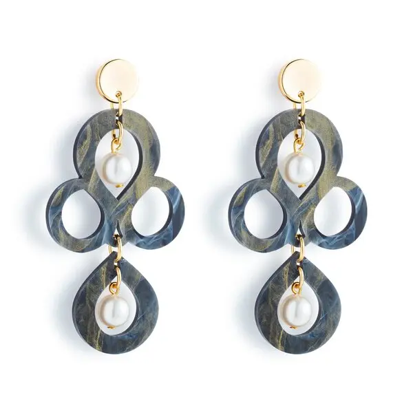 TOOLALLY Petite Batik Drop Earrings - Black/gold/white