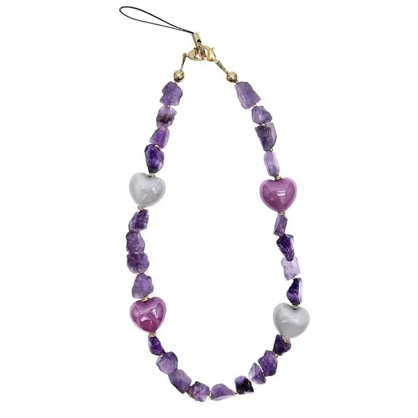 FARRA Irregular Amethyst With Hearts Gemstone Phone Strap - Purple