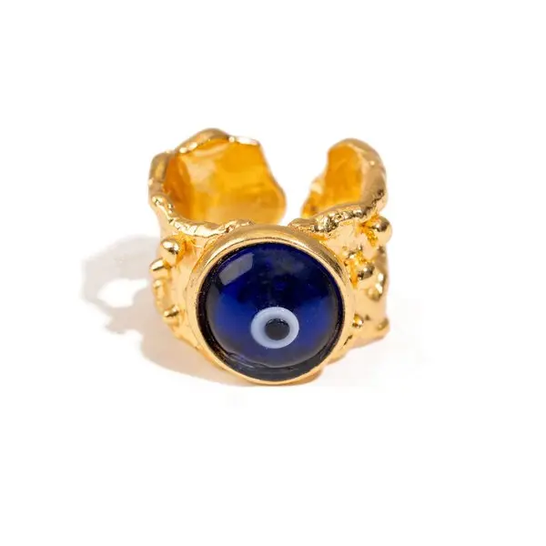 EBRU JEWELRY Evil Eye Adjustable Ring - Gold/blue
