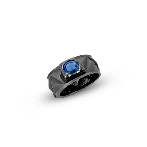 SALLY SKOUFIS Ring With Sapphire In Black Rhodium - Black/blue