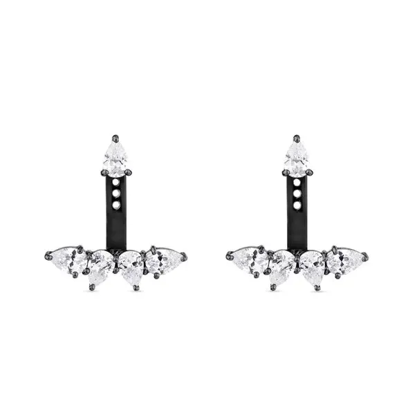 SALLY SKOUFIS Ear Jacket With Diamond Stimulant In Sterling Silver - Black/white