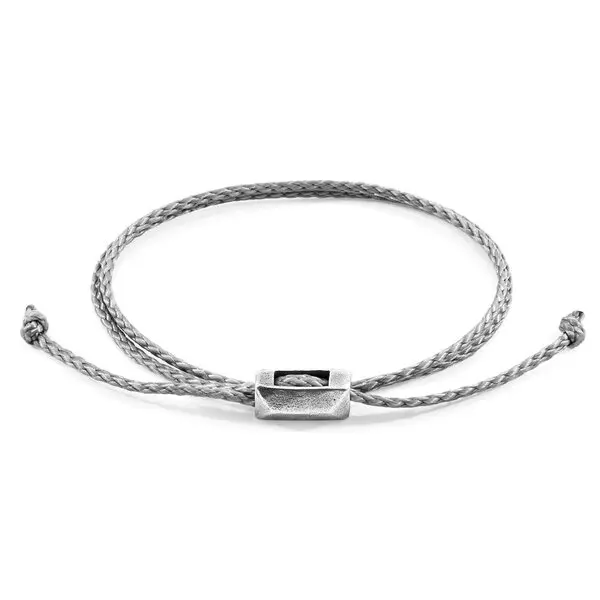 ANCHOR & CREW Braided Leather Bracelet With Sterling Silver Clasp - Grey