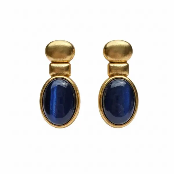 SILVER & ELEGANT Cat's Eye Dangle Earrings - Blue/gold