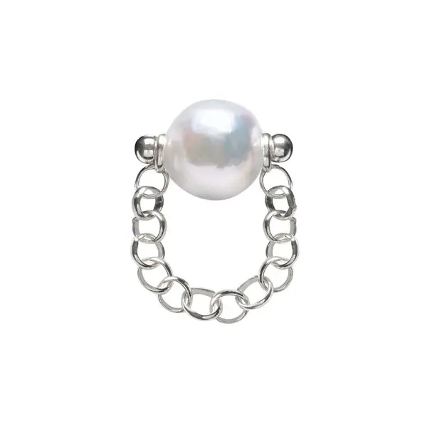 ORA PEARLS Chain Ring With Freshwater Pearl - Silver/white