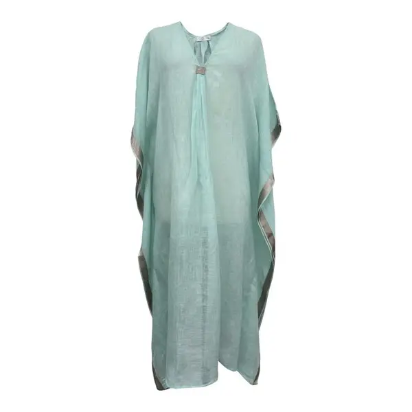 JOSHI Linen Kaftan With Metallic Border - Green