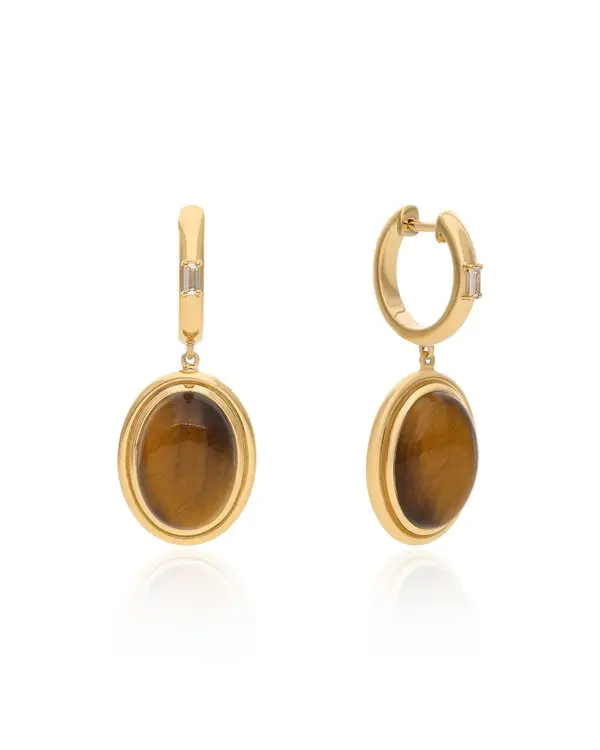 THE JEWELZ Silver Tigers Eye Singularity Huggies Earrings