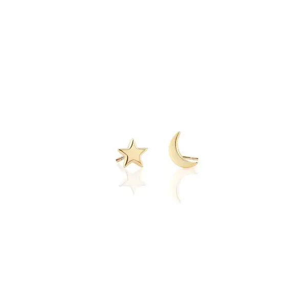 Kris Nations Star And Moon Stud Earrings - Gold