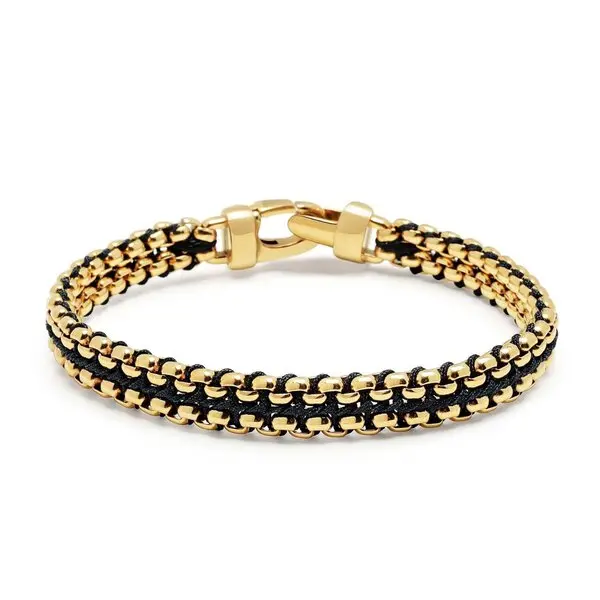 NIALAYA JEWELRY Woven Box Chain Bracelet - Black/gold