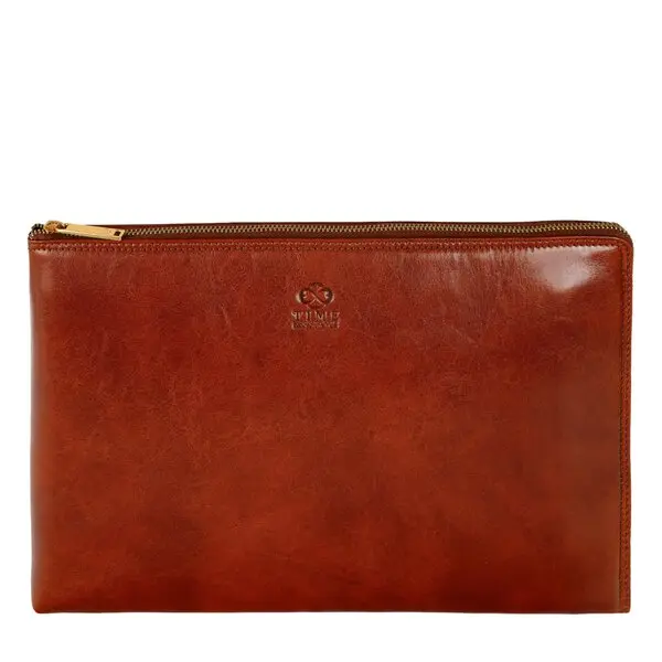 TIME RESISTANCE Leather Clutch Purse - Brown